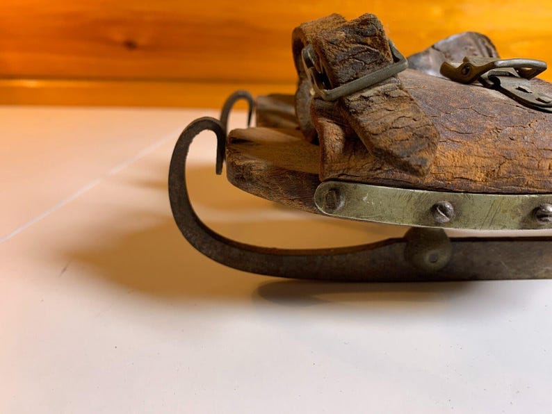 Antique Wood Wooden Leather Early Primative Primitive Ice Skates 1850s ...