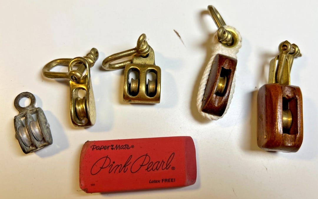 Small Tiny Antique Nautical Rope Block Blocks & Brass Shackle Shackles ...