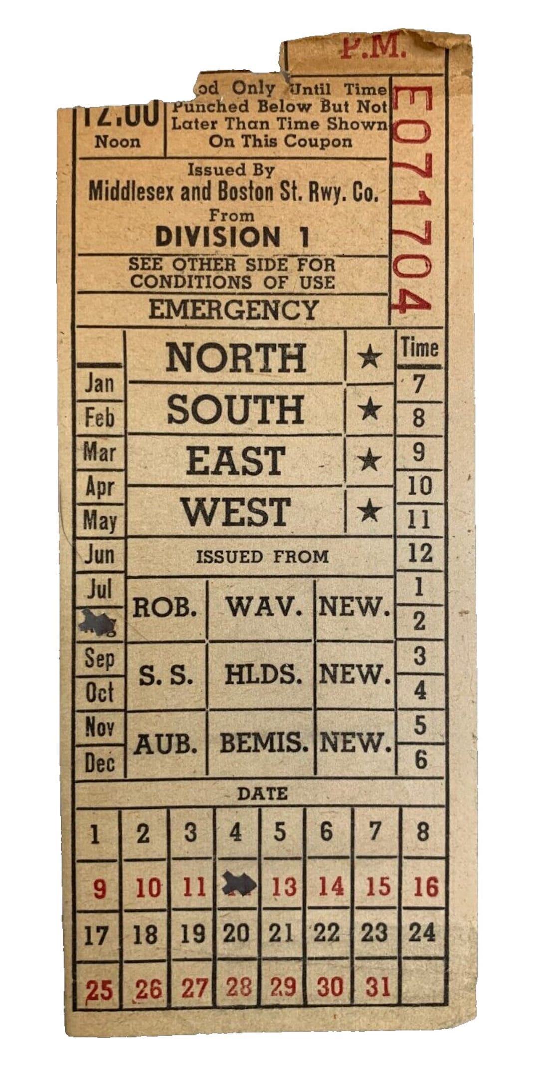 Antique 30s Middlesex and Boston Street Railway (m&b) Ticket Stub Mbta ...