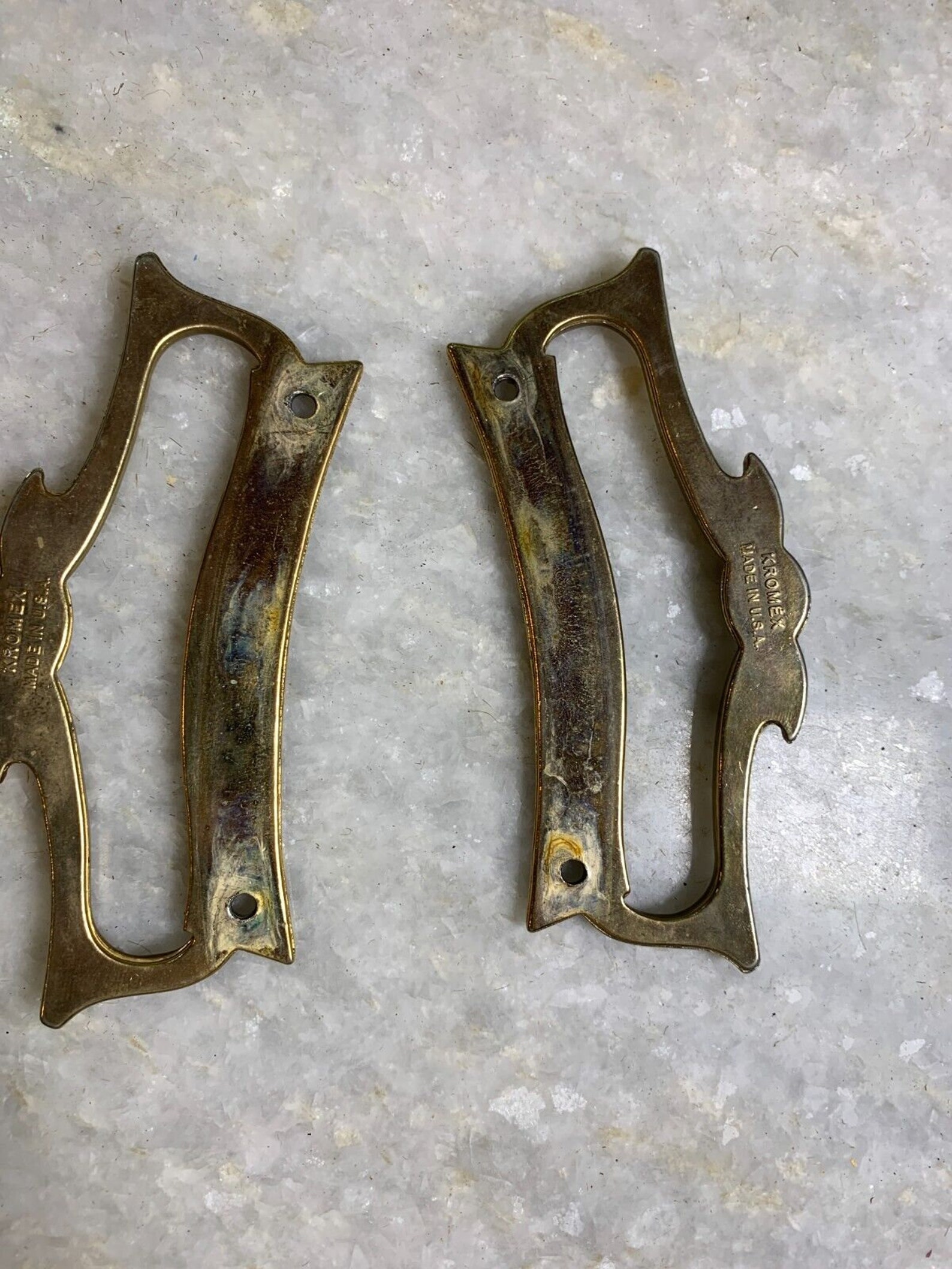 Antique Vintage Mid Century Modern Mcm Steel Metal Handle Handles Gold ...