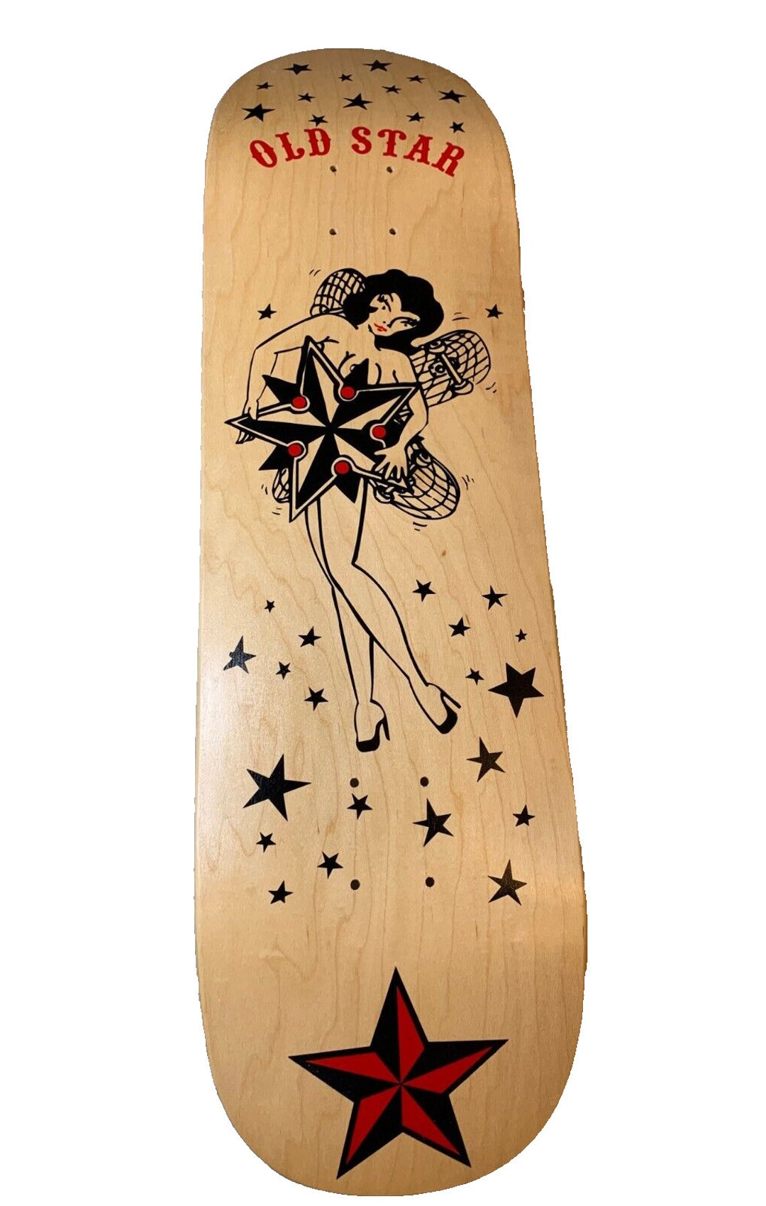 Rare 1990s Nos Vintage Old Red Black Star Wood Wooden Skateboard Pin-up ...