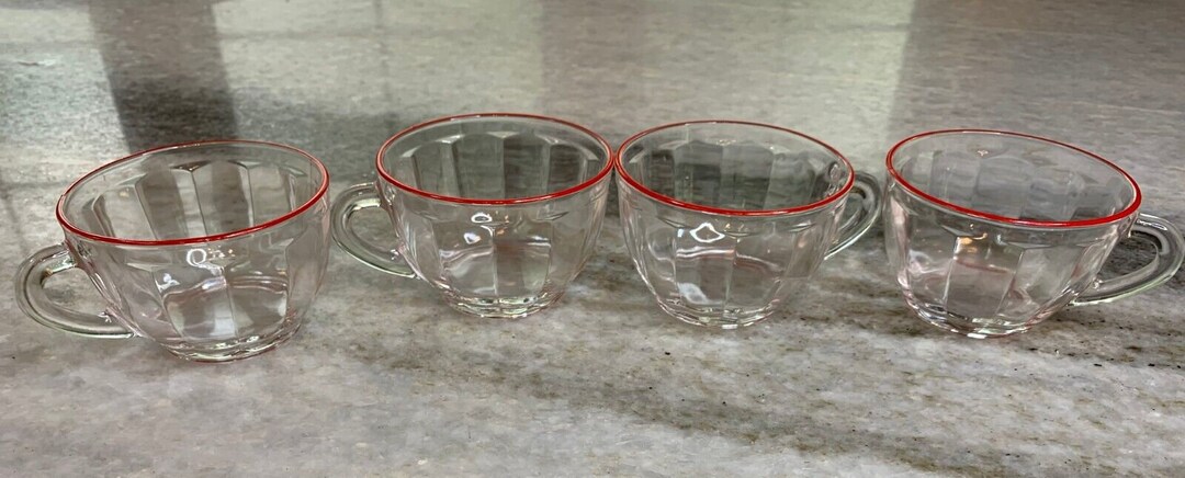 Set of 4: Antique Art Deco Duralex Made in France Clear Tea/punch Cups ...