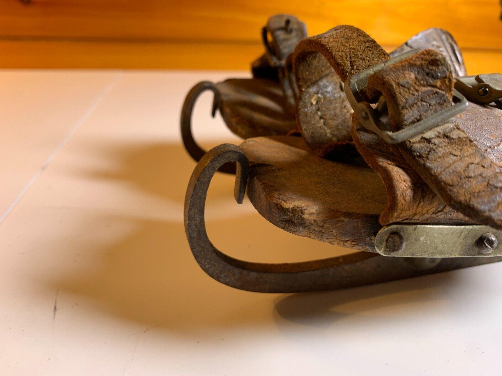 Antique Wood Wooden Leather Early Primative Primitive Ice Skates 1850s ...