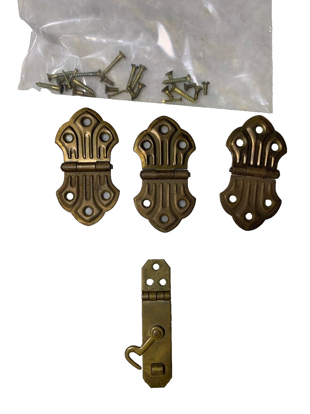 Antique Vintage Art Deco Flared Lines Trunk Hinges Hinge Latch Brass ...