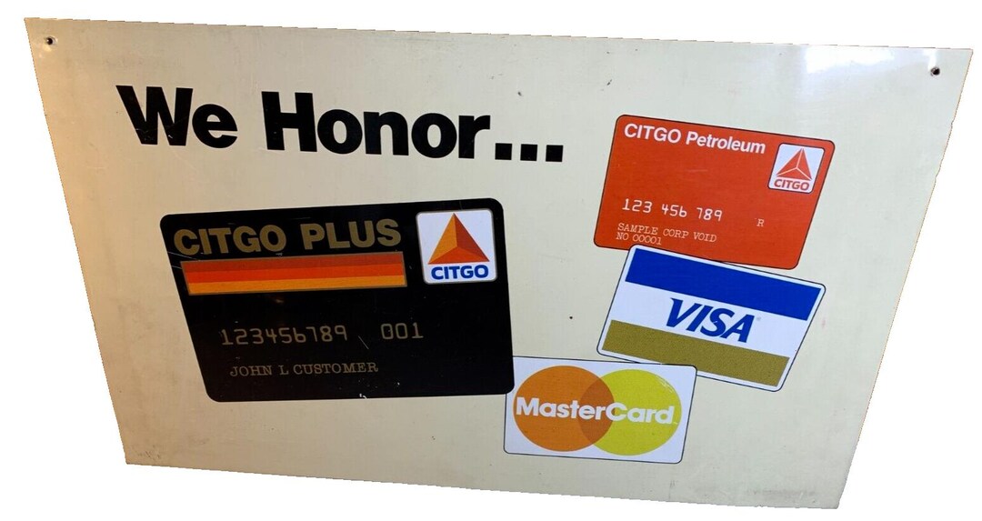 Vintage Citgo Visa Mastercard Credit Card Double Sided Metal Tin Sign ...
