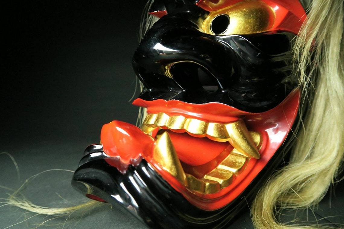 Master Craftsmanship! Japanese Wooden BURYU ONI Mask Japan Kagura Dance ...