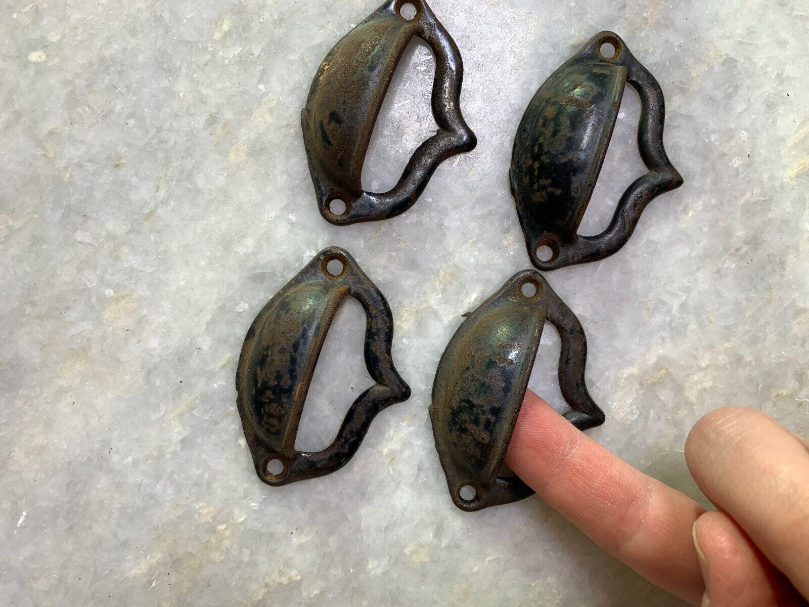 Set Small Antique Ornate Cast Iron Drawer Finger Pull Knob Knobs Handle ...