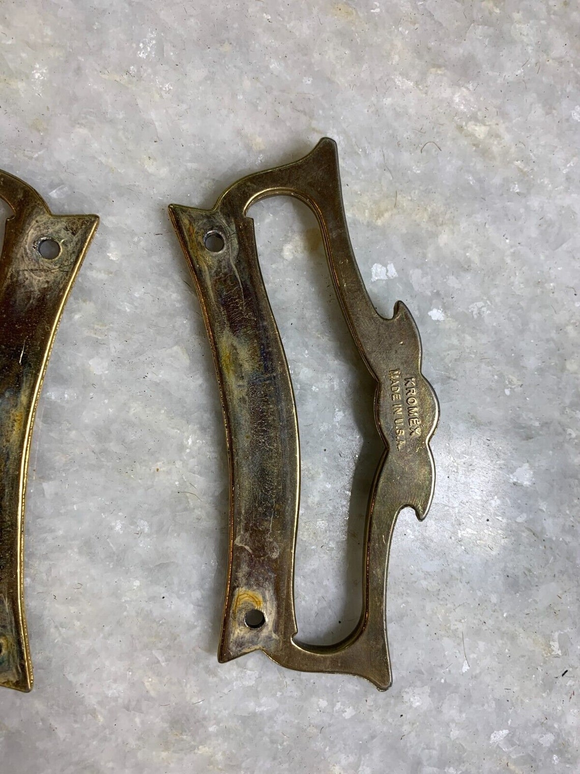 Antique Vintage Mid Century Modern Mcm Steel Metal Handle Handles Gold ...