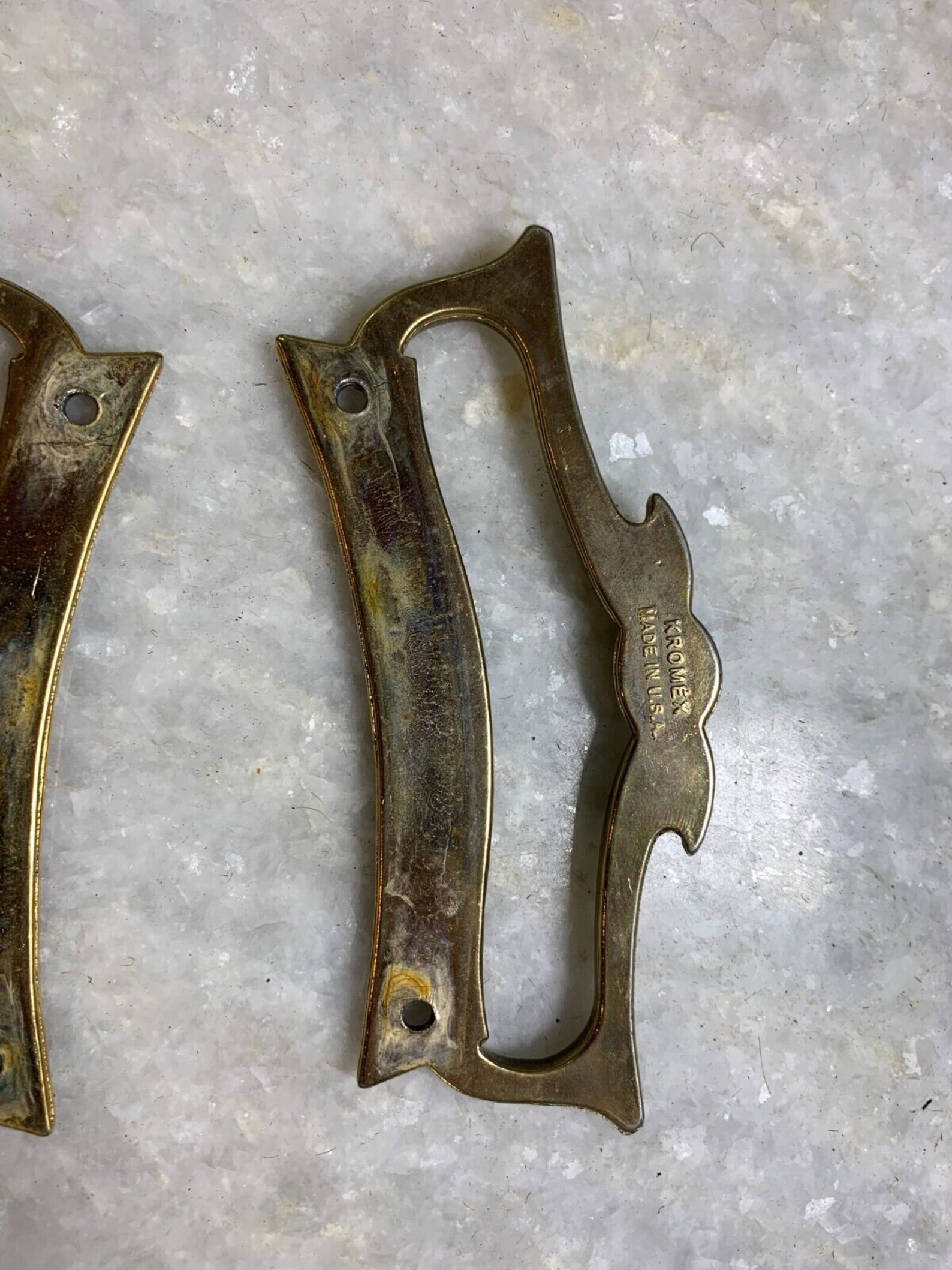 Antique Vintage Mid Century Modern Mcm Steel Metal Handle Handles Gold ...
