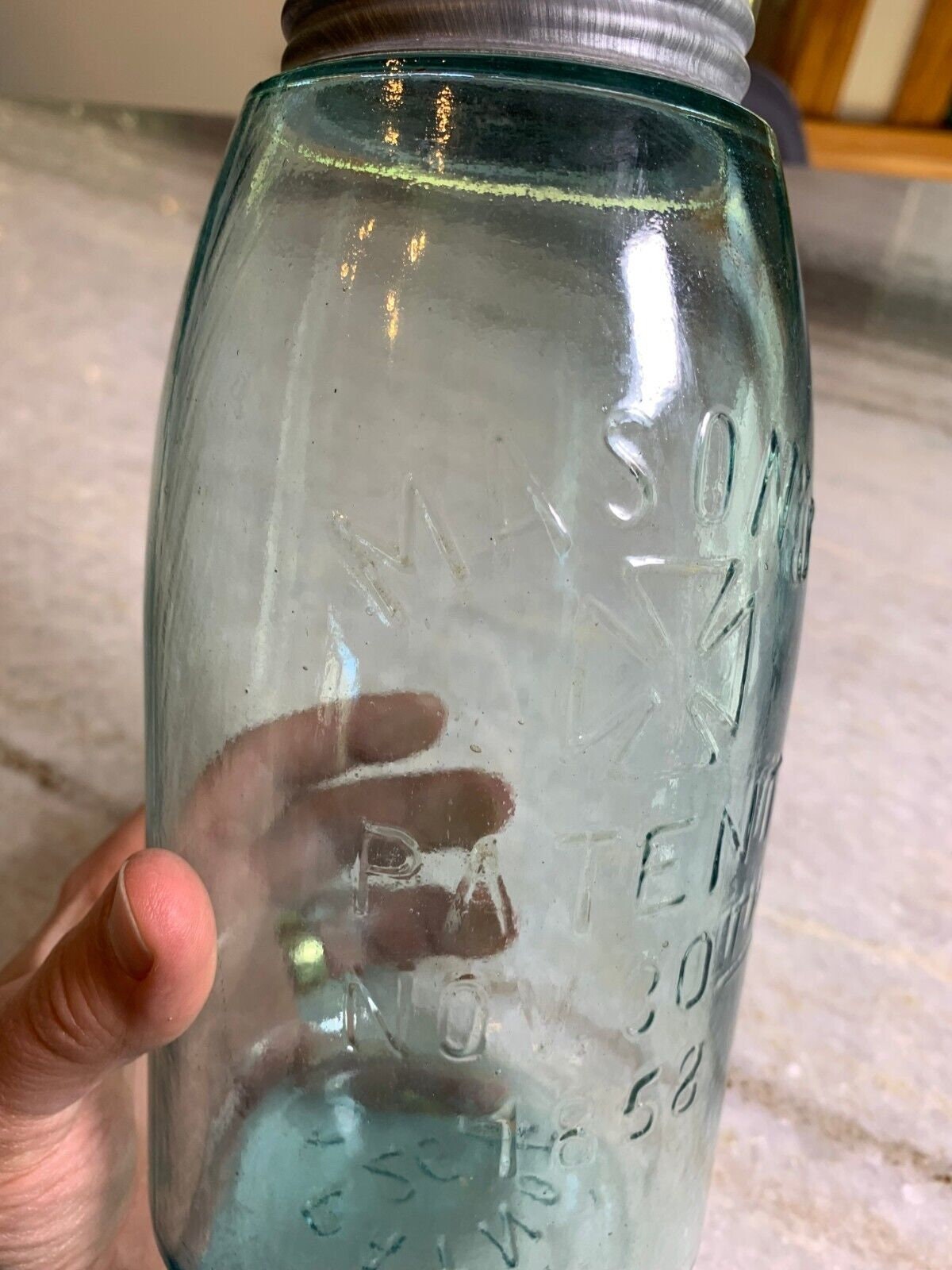 Large Clean Antique Mason No Shoulders Blue Aqua Canning Jar Pat 1858 ...