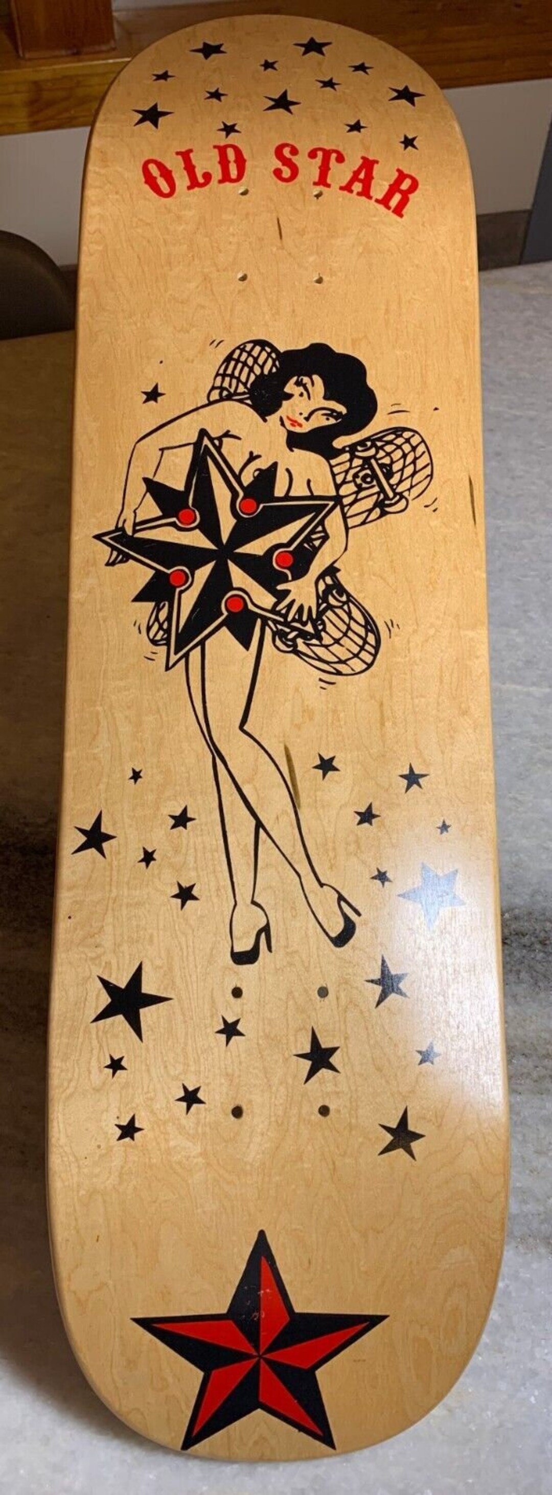 Rare 1990s Nos Vintage Old Red Black Star Wood Wooden Skateboard Pin-up ...