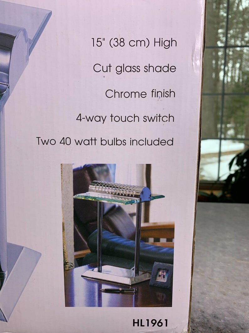 Vintage 1990s 90s Art Deco Desk Lamp Light Chrome Cut Glass Touch on ...