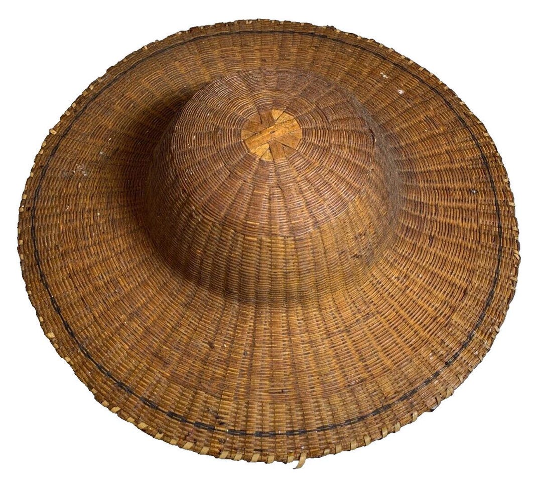 Antique Vintage Mid Century Fine Rattan Woven Bamboo Asian Chinese Sun ...