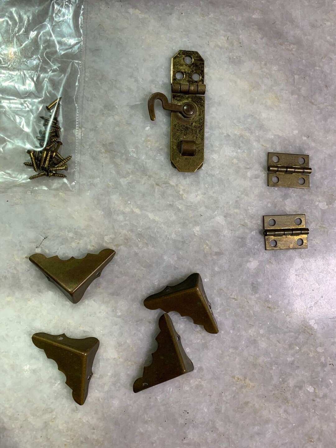 Antique Vintage Brass Hinge Hinges Latch Lock Corner Protectors Box ...