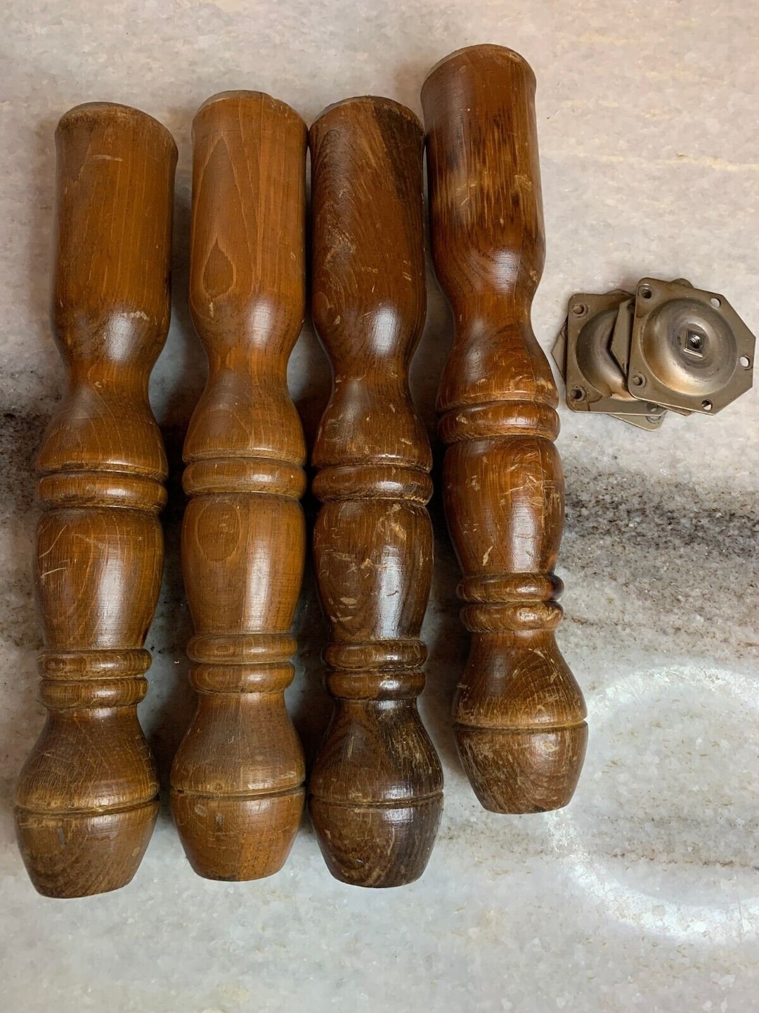 Vintage 50s-60s Brown Spindle Turned Coffee Table Legs Wood 14" W ...