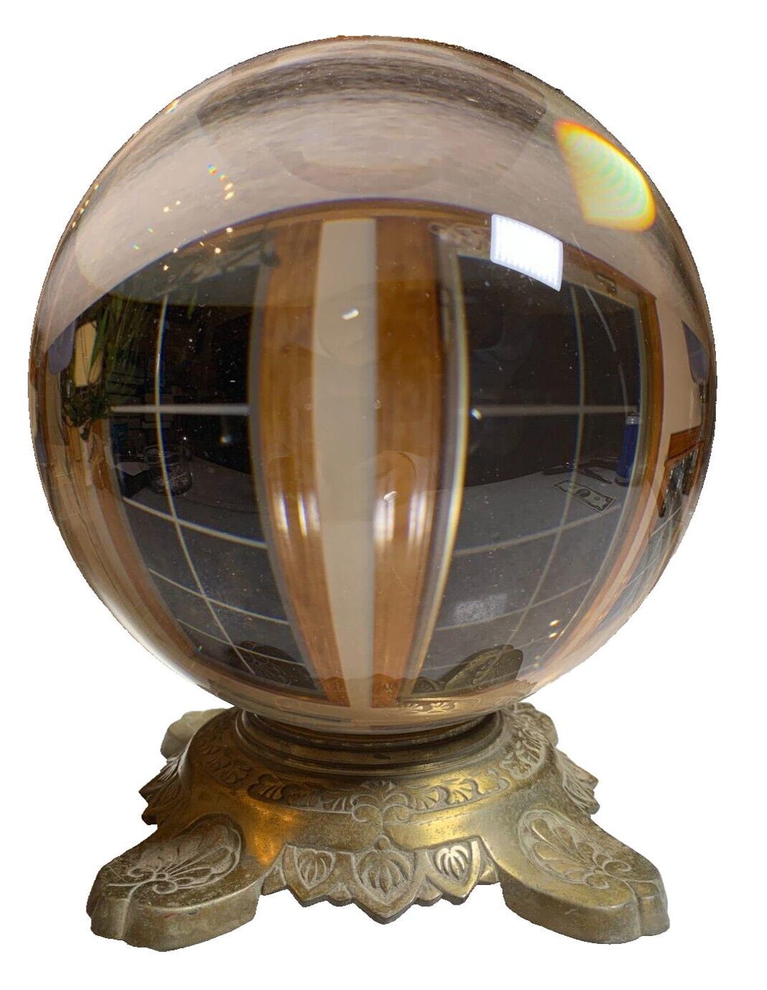 Big 8" Antique Crystal Ball Ornate Metal Victorian Fine Metal Brass ...