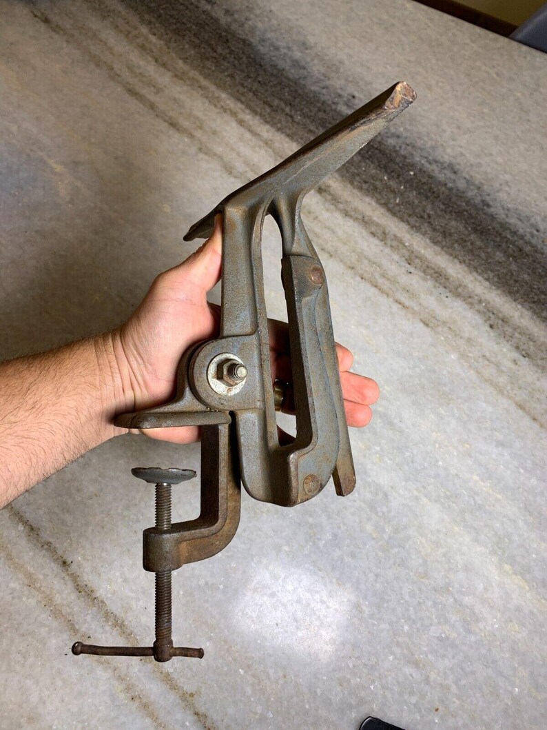 Rare Vintage Antique Bench Desk Table Mount Mounted Sheet Metal Clamp ...