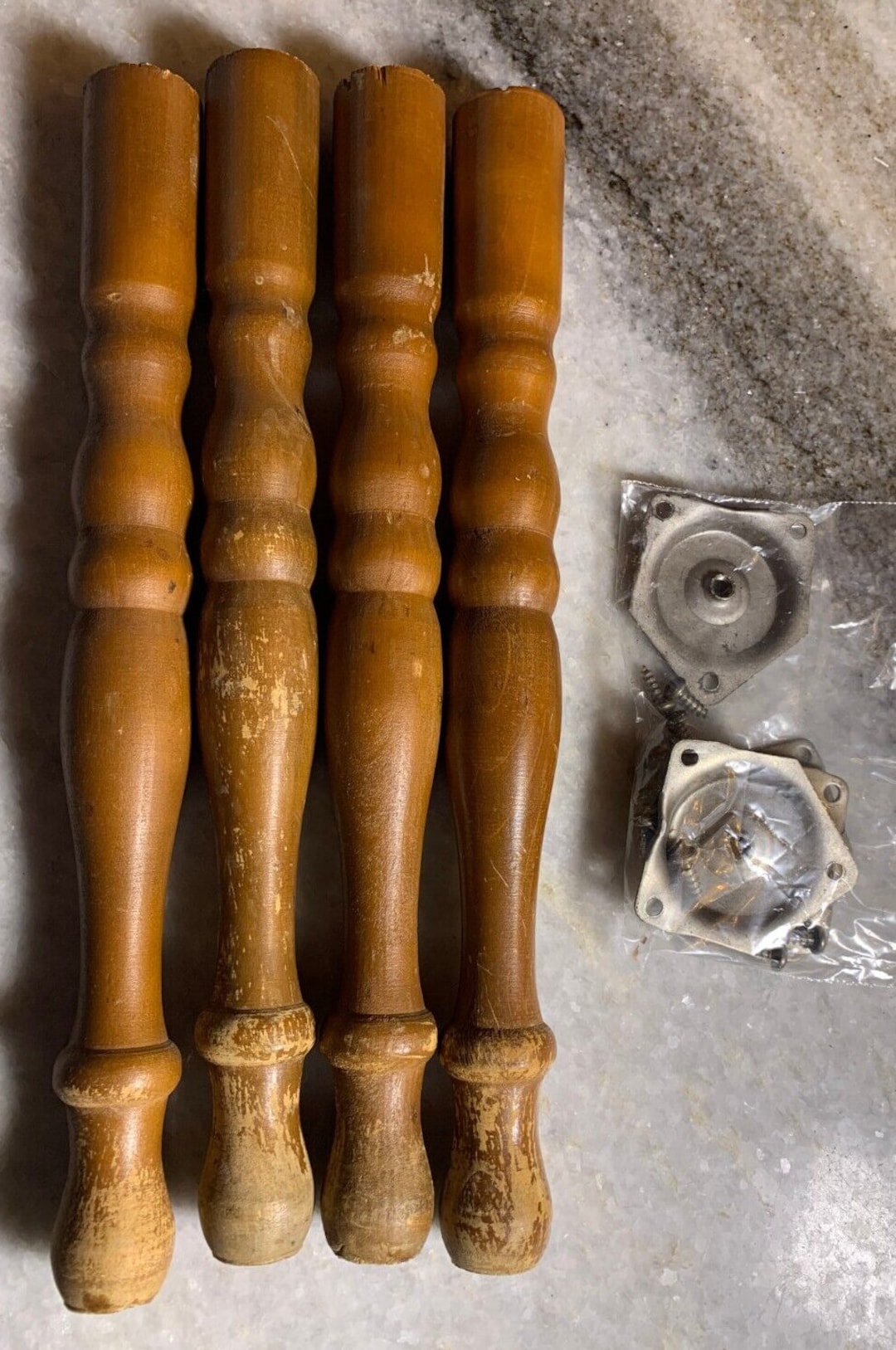 Vintage Antique Brown Spindle Turned Mid Century Coffee Table Legs W ...