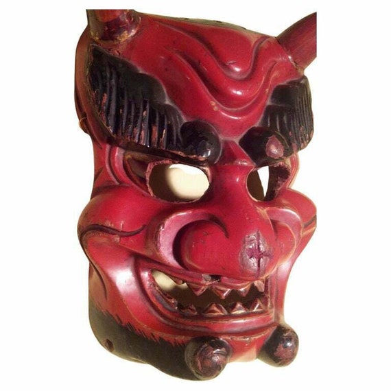 Antique Danced Japan/japanese Wooden Ao-oni Mask Used in - Etsy