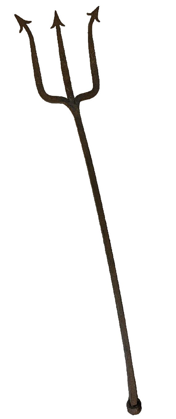 Antique large wrought iron forged metal steel trident… - Gem