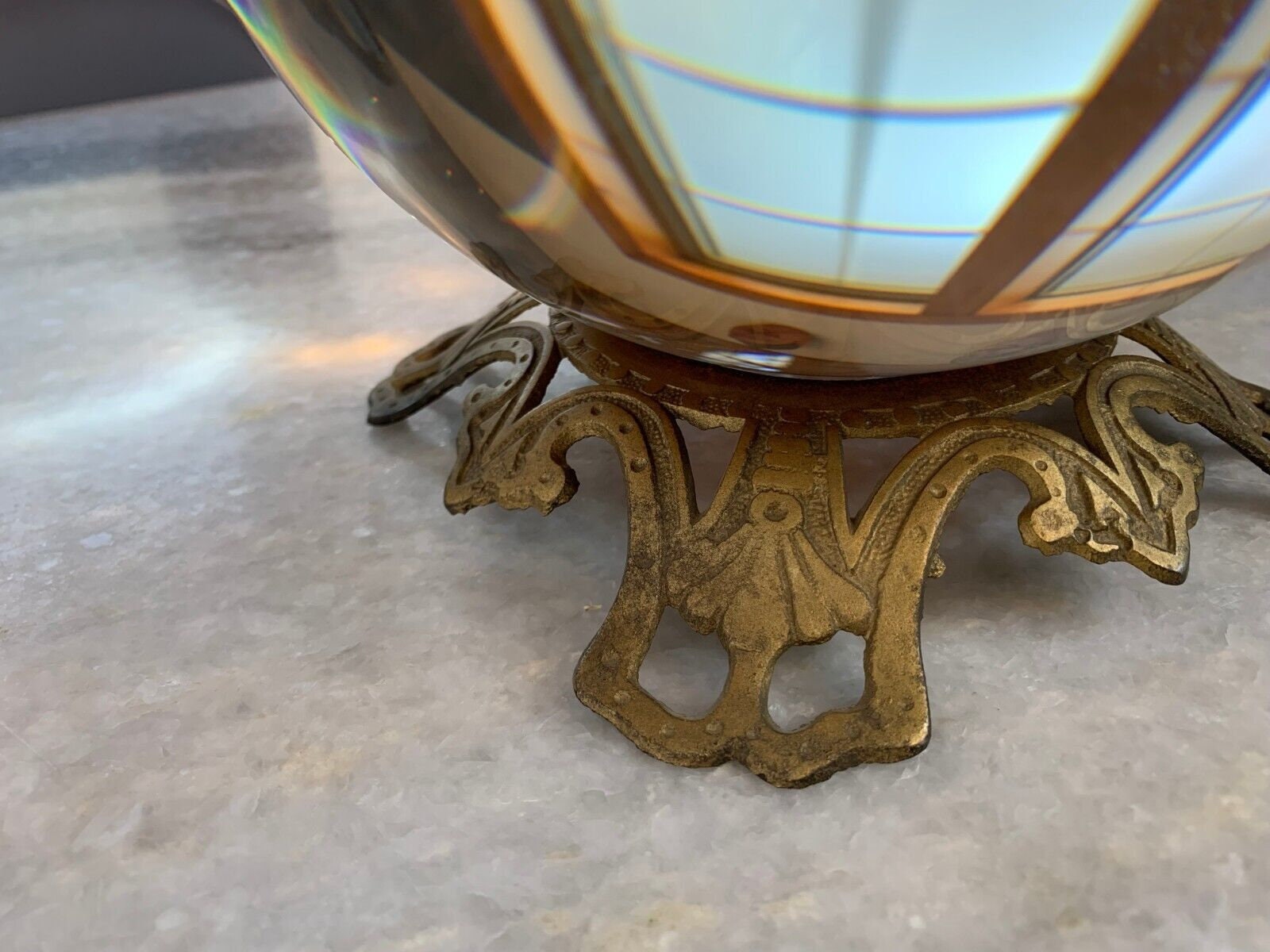 Massive 8", Antique, Crystal Ball W/ornate Floral, Victorian, Finely ...