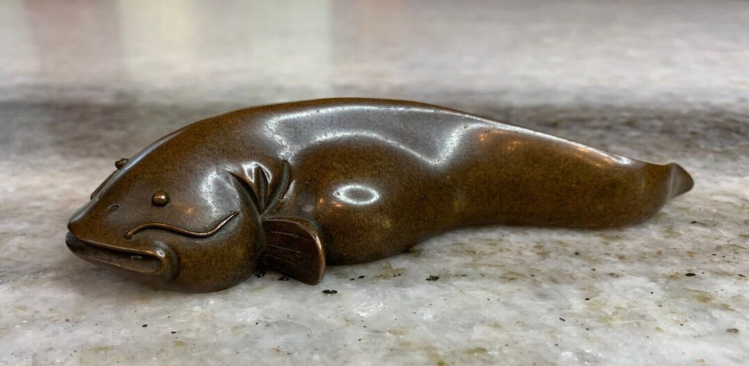 Antique Finely Cast/ornate Japanese Catfish "netsuke" Jizai Okimono ...