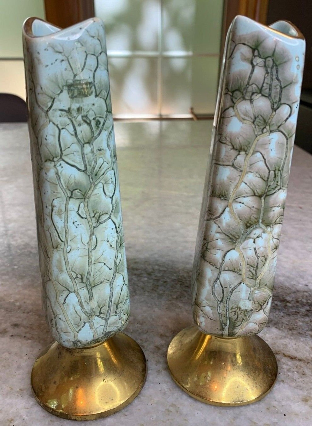 Pair Vintage/retro/mid Century Modern Mcm Ceramic Vases W/brass/gilded ...