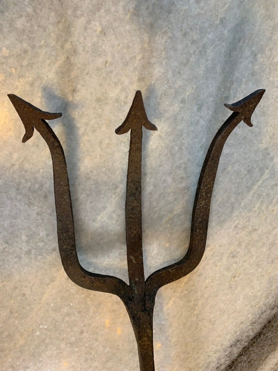 Antique large wrought iron forged metal steel trident… - Gem