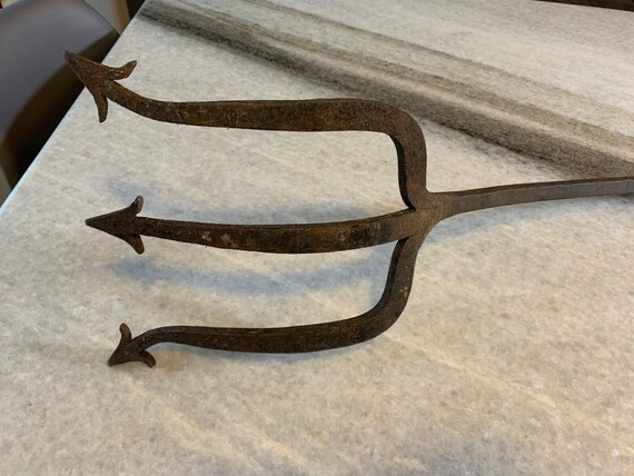 Antique large wrought iron forged metal steel trident… - Gem