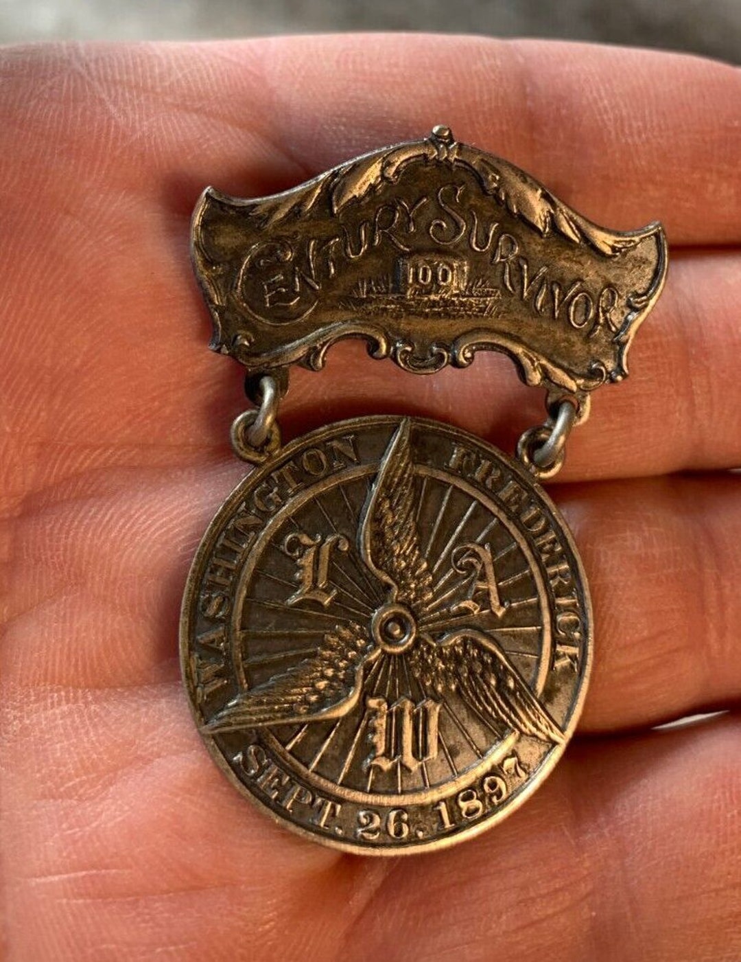 Antique 1897 Bicycle Bike Pin Medal League American Wheelmen Century ...