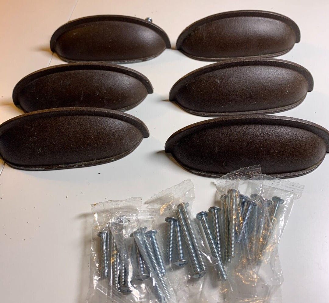 Set Six 6 Antique Brown Metal Cresent Cabinet Drawer Hand Pulls Handle ...