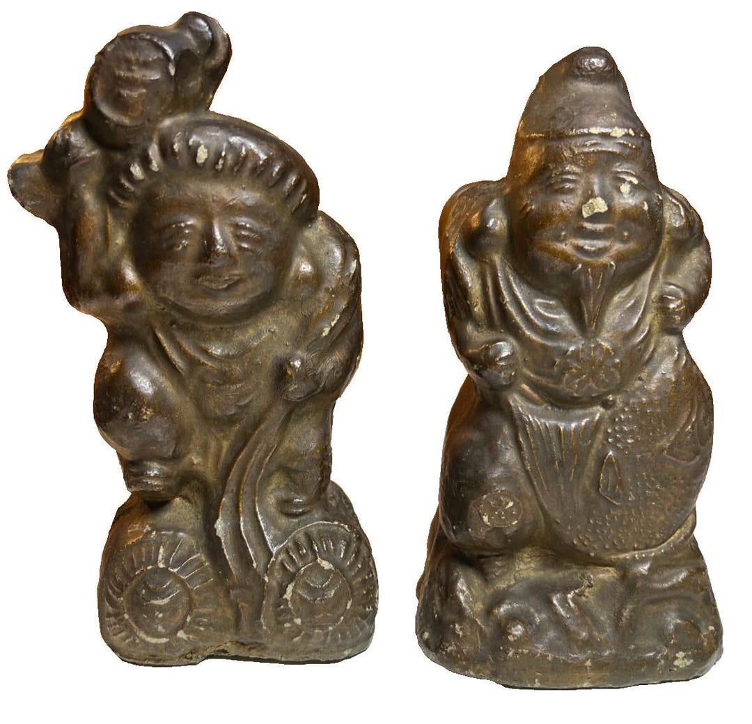 Vintage Antique Japanese Ebisu Daikoku Gods Statue Figure Figurine ...