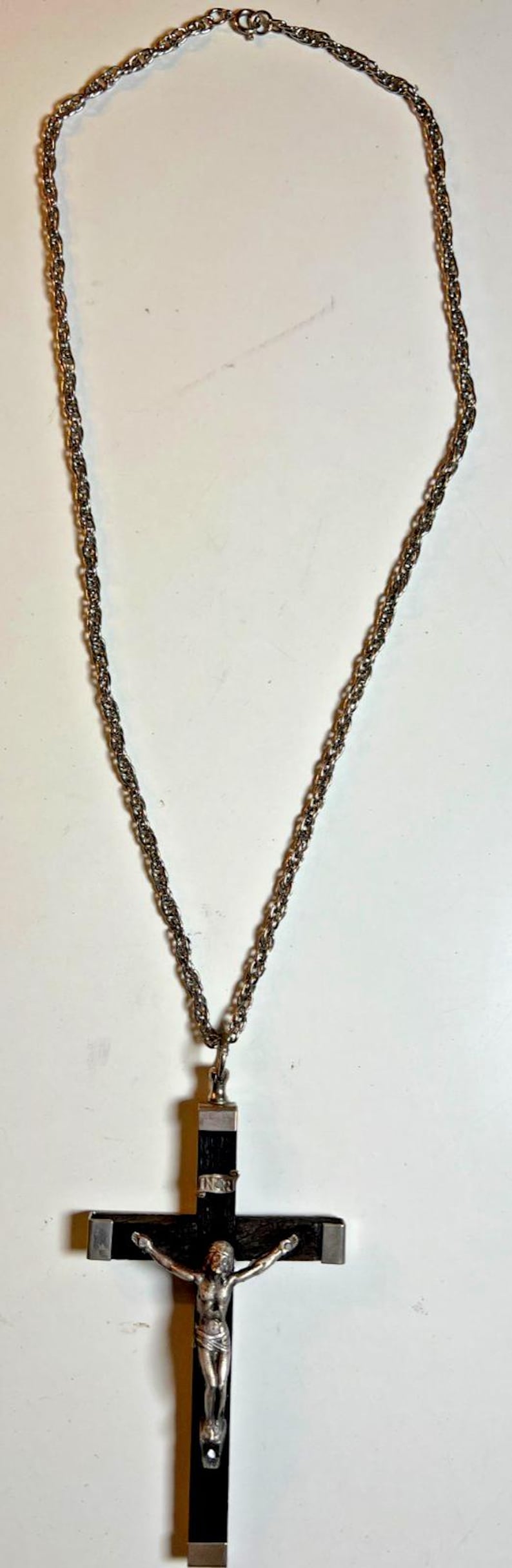 Antique Italian Crucifix Necklace Wood & Metal Cross, Inri, Marked ...