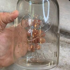 Antique Drey Perfect Mason Canning Jar Cursive Writing W/zinc Lid Quart ...