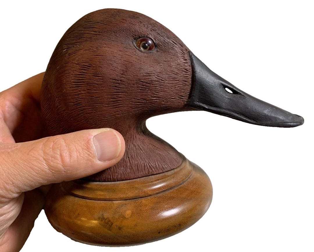 Vintage Wood Wooden Ornated Detailed Hand Carved Duck Head Bust on ...