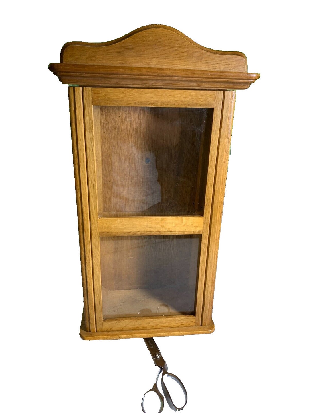 Vintage Antique Wood Wooden Oak Shadow Display Box Glass Door Wall Hung ...