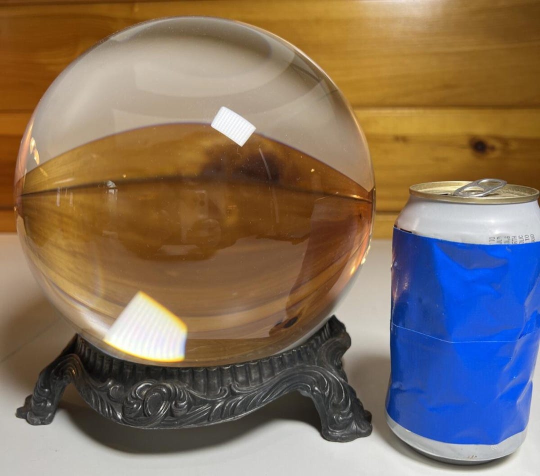 Large 8" Antique Crystal Ball Ornate Fancy Metal Victorian Art Nouveau ...