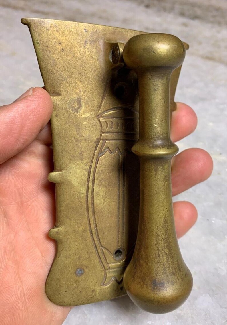 Antique Ornate Etched Victorian Solid Brass Door Knocker Knock Bell Tap ...
