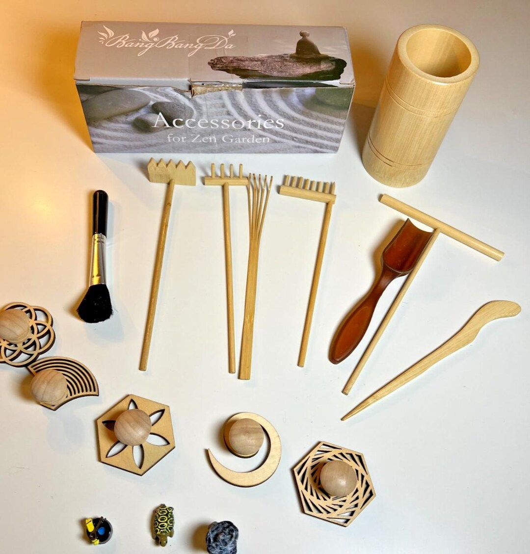 Zen Garden Wood Wooden Bamboo Tool Set Rake Rakes Scoop Stylus ...