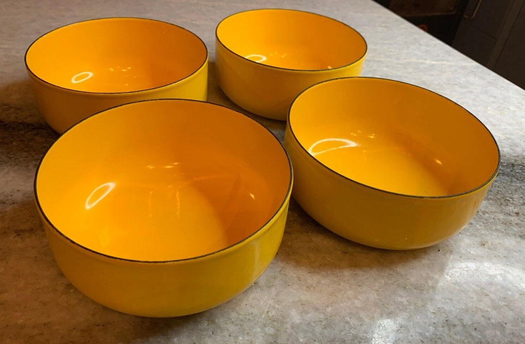 Rare Set Finel Arabia/finland Vintage Yellow Enamel Bowls Mid Century ...