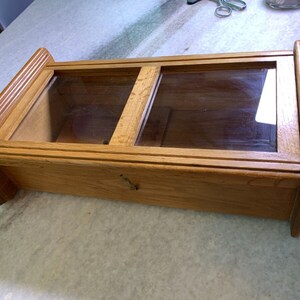Vintage Antique Wood Wooden Oak Shadow Display Box Glass Door Wall Hung ...