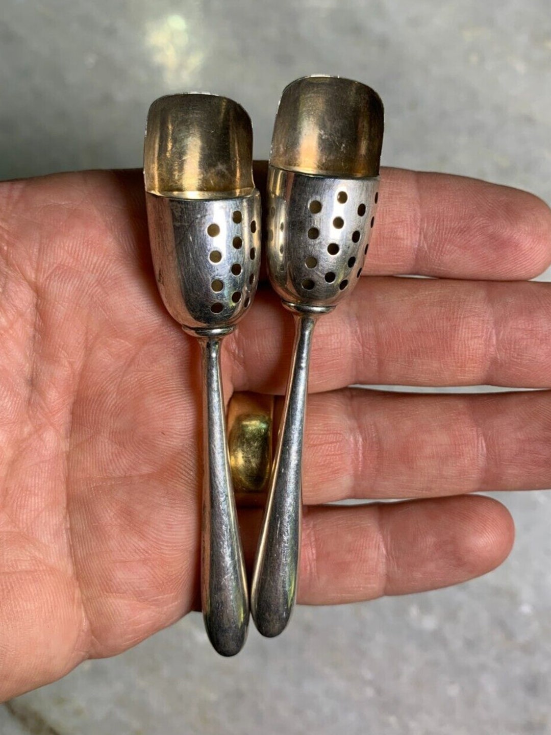 Antique Ornate Fine Sterling Silver Salt Sugar Shakers Shaker Spoon ...
