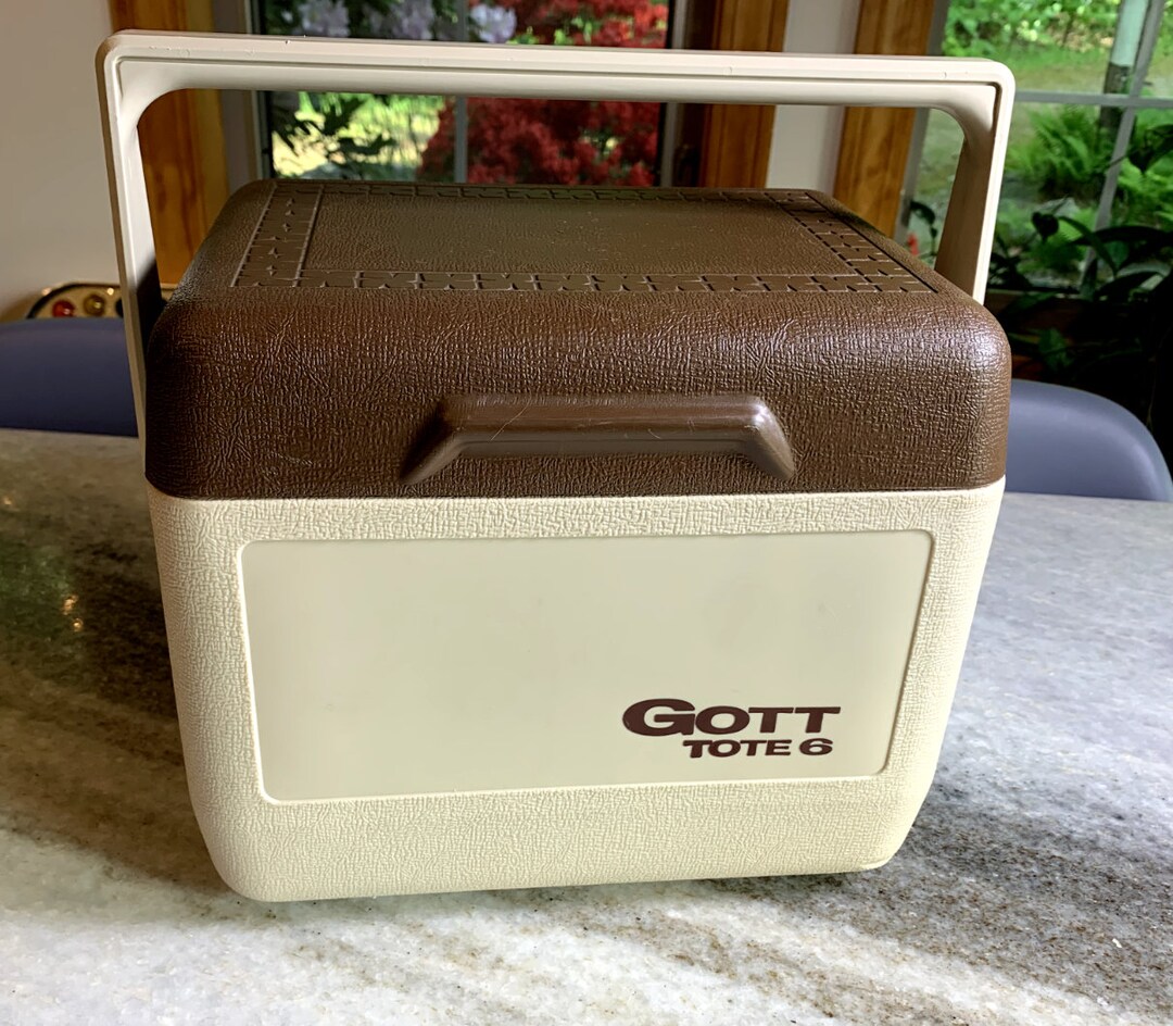 Vintage 1980s 80s Small Cooler Tan Brown Gott Tote 6 Pack Winfield ...