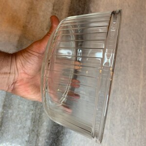 Vintage Pyrex Clear Glass Souffle Cake Angel Food Pleated Bowl Dish Mid ...