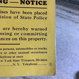 Antique Vintage New York State Police Warning Notice Sign Plaque Nypd N ...