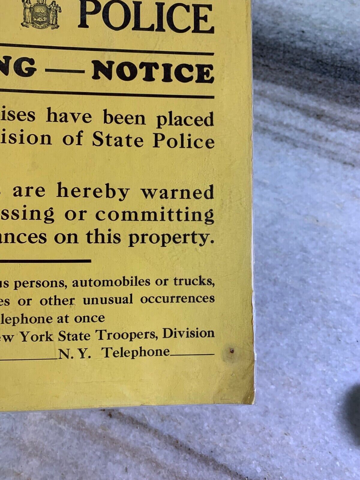 Antique Vintage New York State Police Warning Notice Sign Plaque Nypd N ...