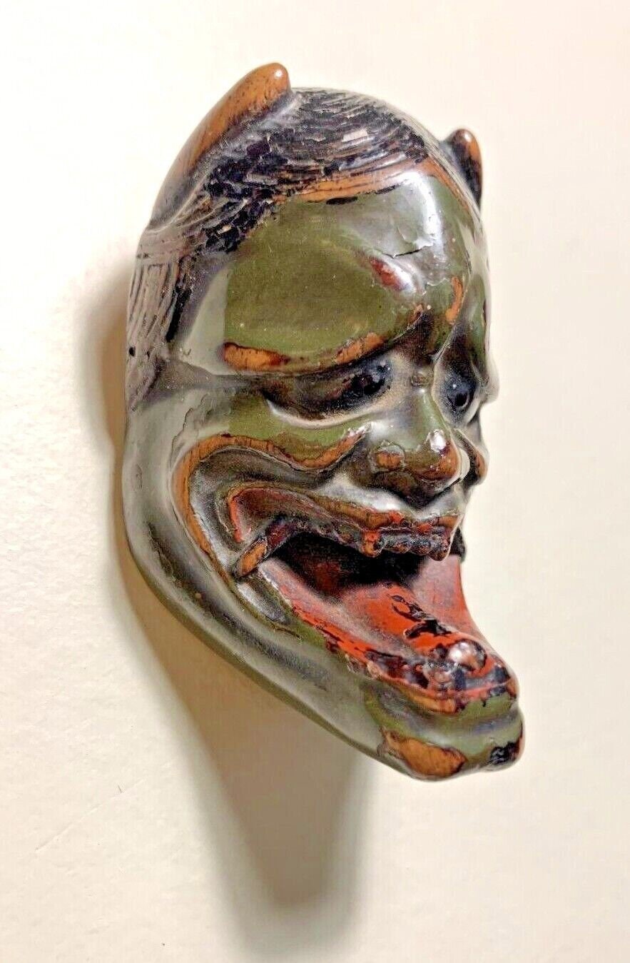 Antique Sagemono/netsuke Japanese/japan Wood/wooden Carved Buryu Oni ...