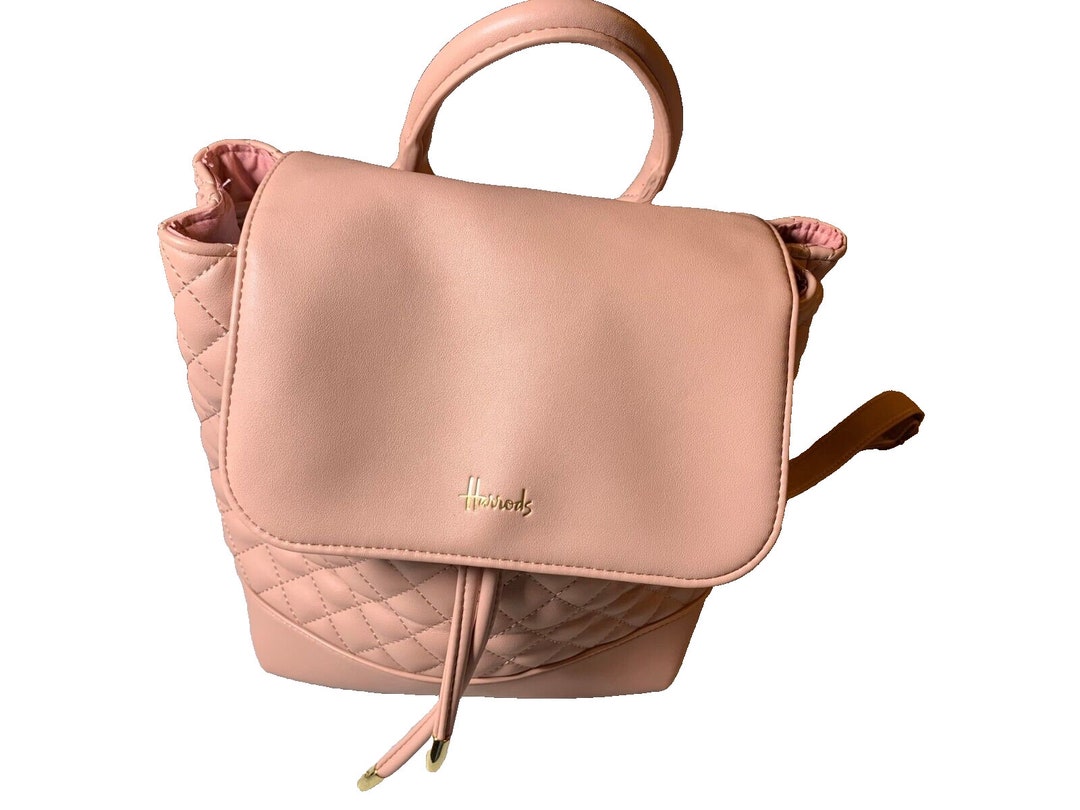 Harrods of London Small Tiny Compact Backpack Quilted Pink Purse Bag ...