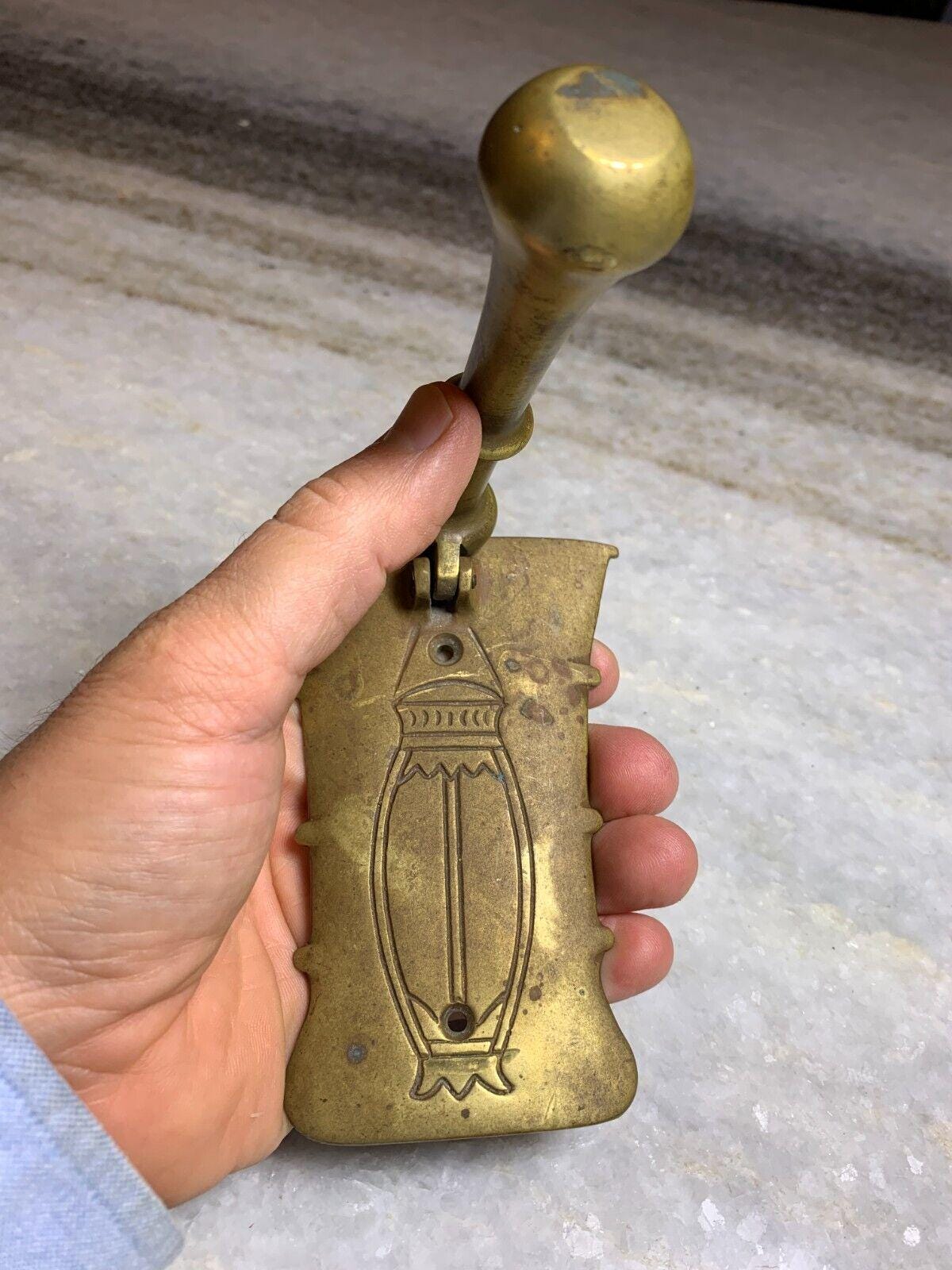 Antique Ornate Etched Victorian Solid Brass Door Knocker Knock Bell Tap ...