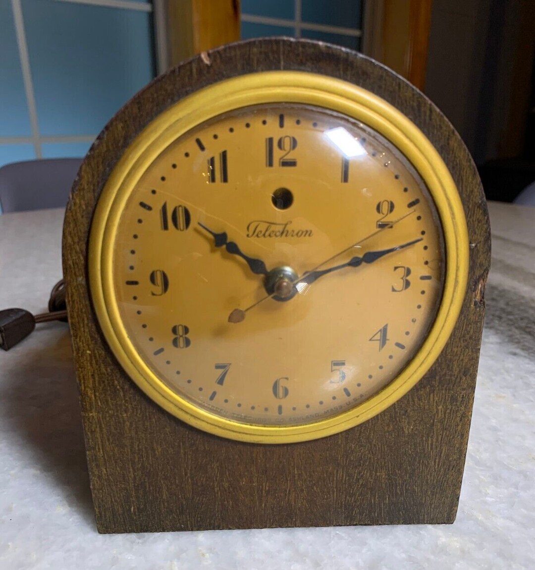 Antique Art Deco Telechron Desk Shelf Clock Wood Wooden Ashland ...